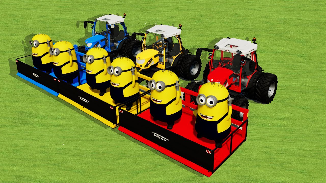 TRANSPORTING MINIONS WITH COLORED MINI TRACTORS & MAN TRUCKS - Farming ...