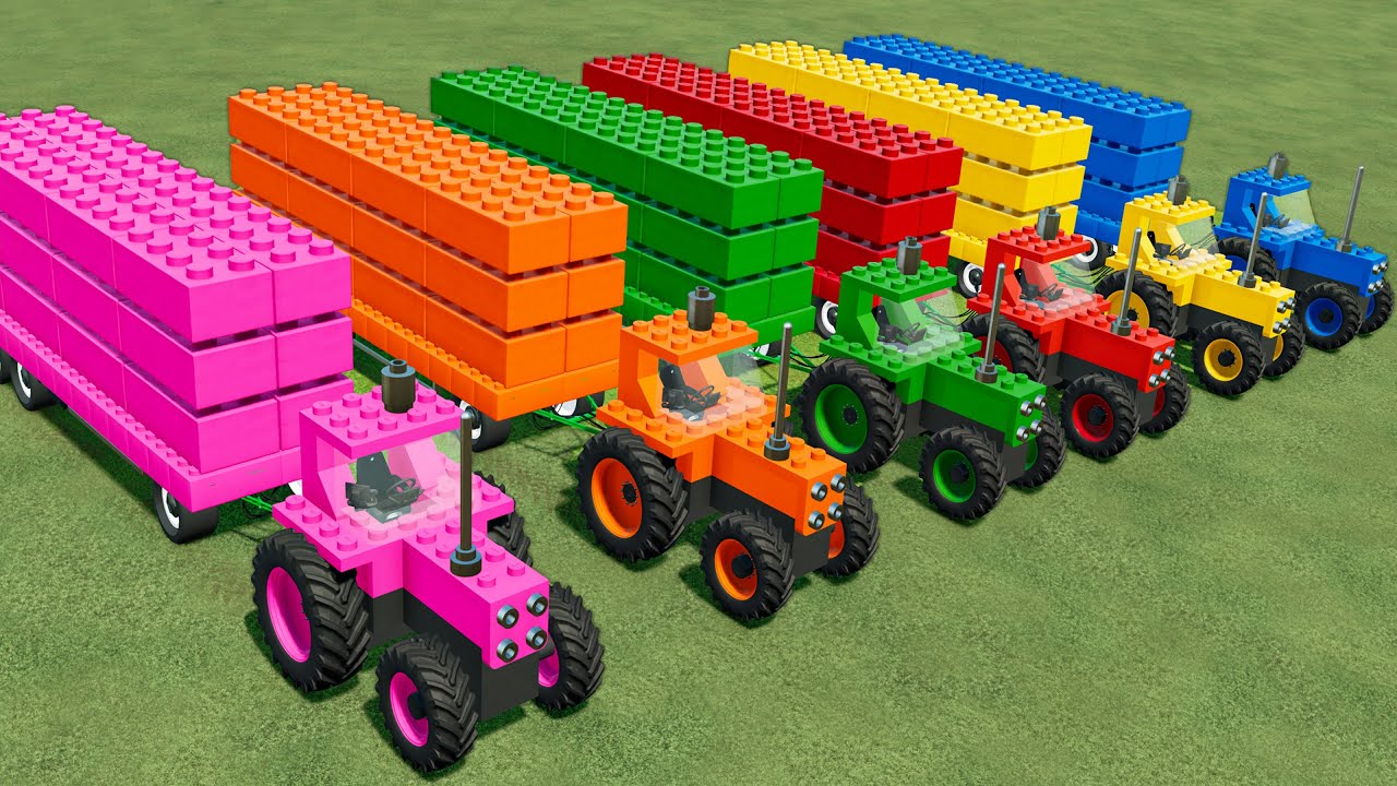 LEGO OF COLORS! LEGO BRICK & BALE MAKING WITH COLORED LEGO TRACTOR ...