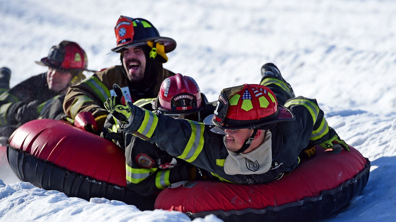 New York firefighters compete in winter games at Greek Peak in Cortland ...