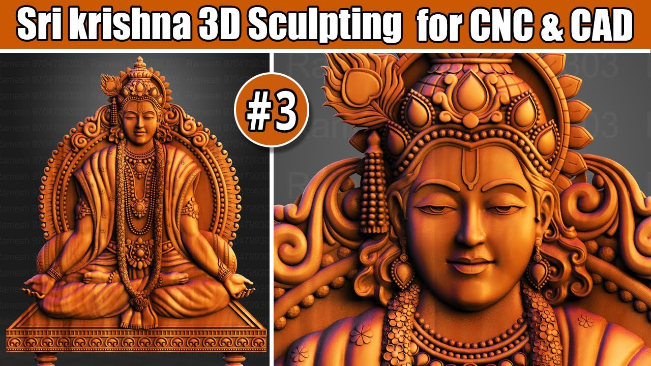Sri krishna 3d model for CNC | Creating Krishna relief | Krishan 3d ...