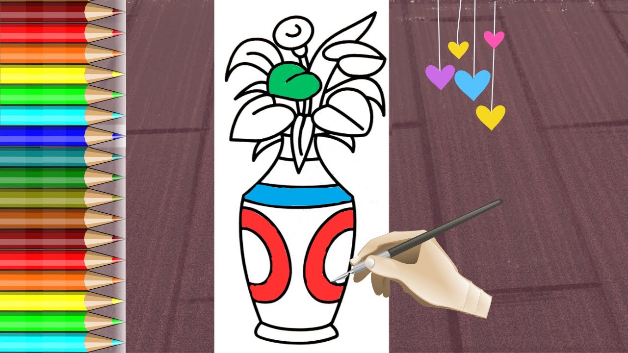 Simple Flower Pot Drawings | Cute Color Palette. - YouTube