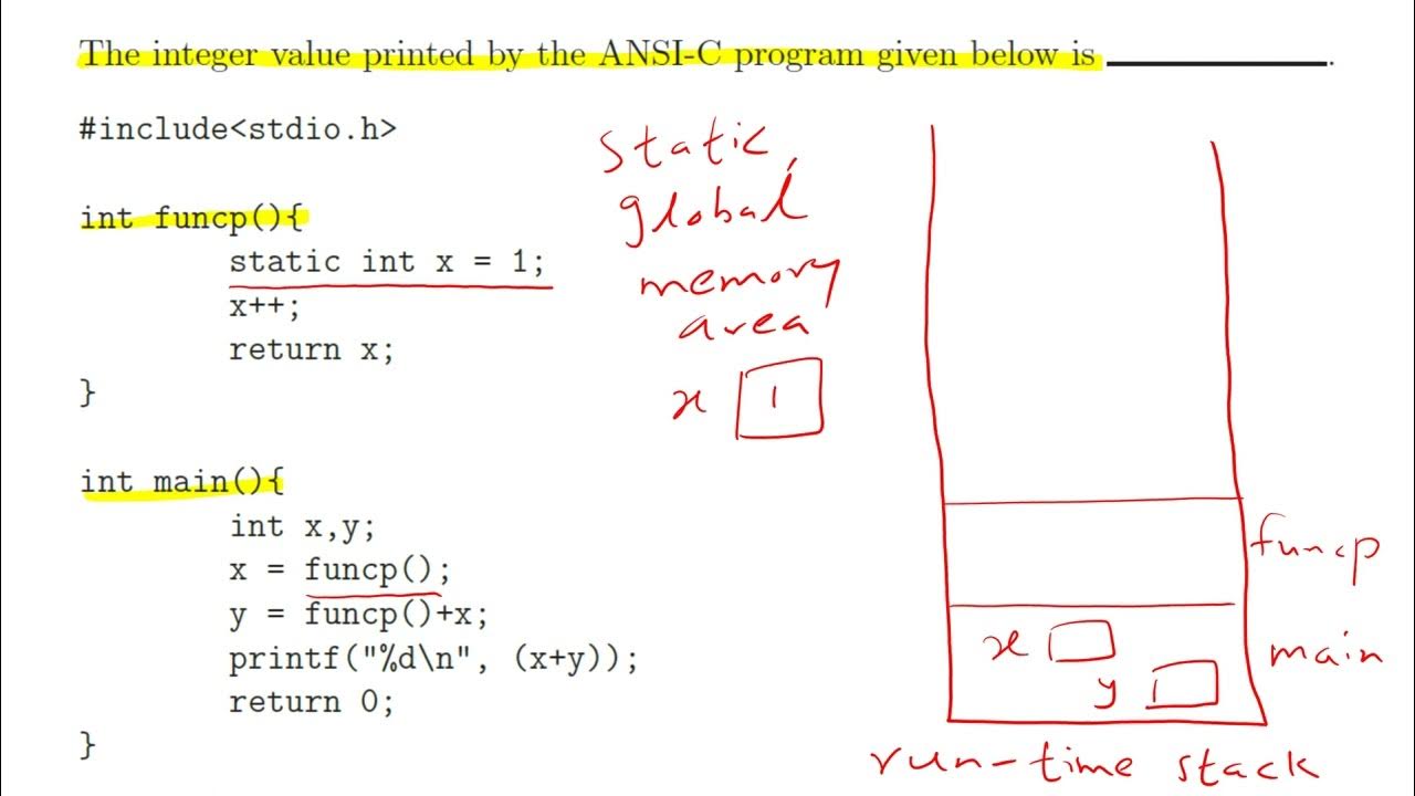 function and static storage class GATE CSE Exam Question - YouTube