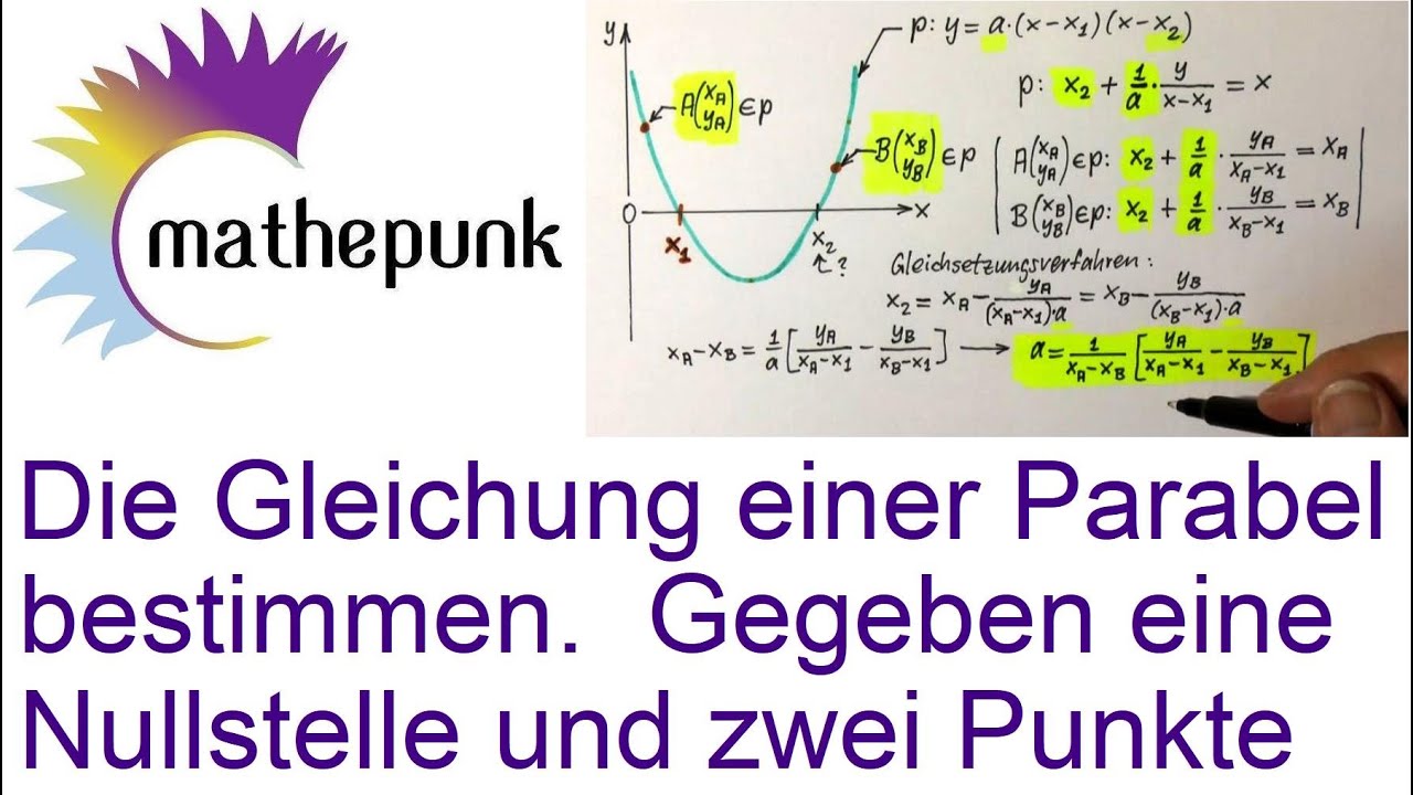Die Gleichung einer Parabel bestimmen. Gegeben eine Nullstelle und zwei ...