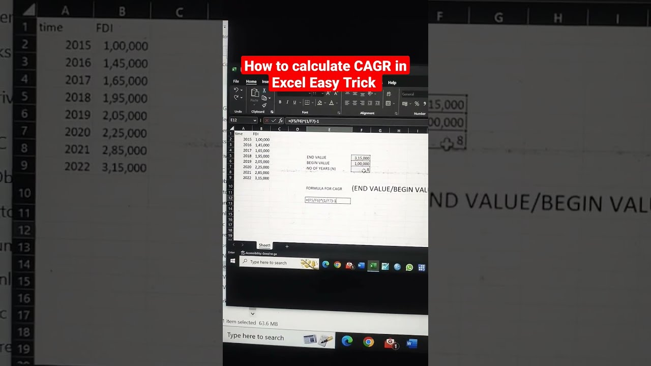 CAGR Compound Annual Growth In Excel Easy Trick shorts viral CAGR Compound Annual Growth In Excel Easy Trick shorts viral