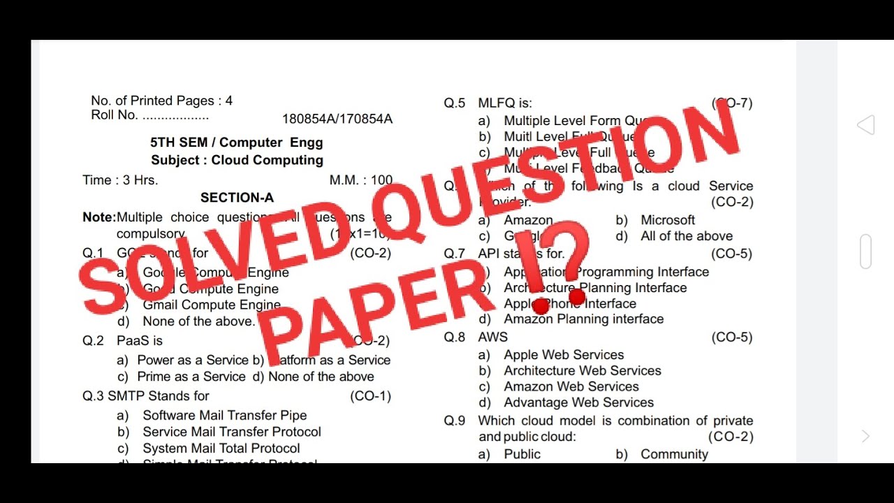 Cloud Computing solved question paper of DCSE 5th sem Hsbte board - YouTube