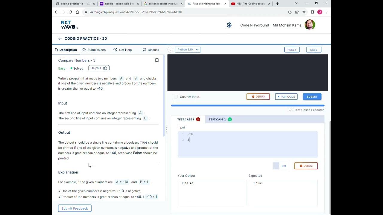 Python Coding Practice 2D | CCBP4-NxtWave | Python | #viral #coding - YouTube