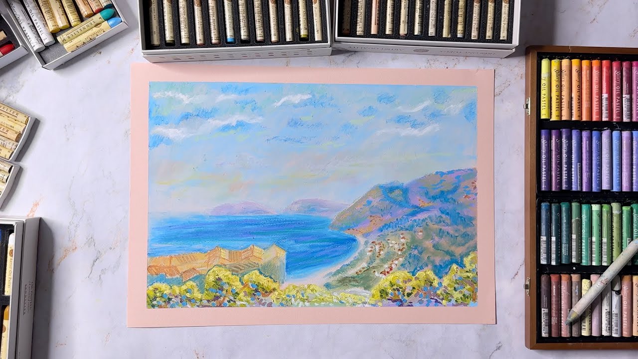 Eze: French Riviera // oil pastels - YouTube