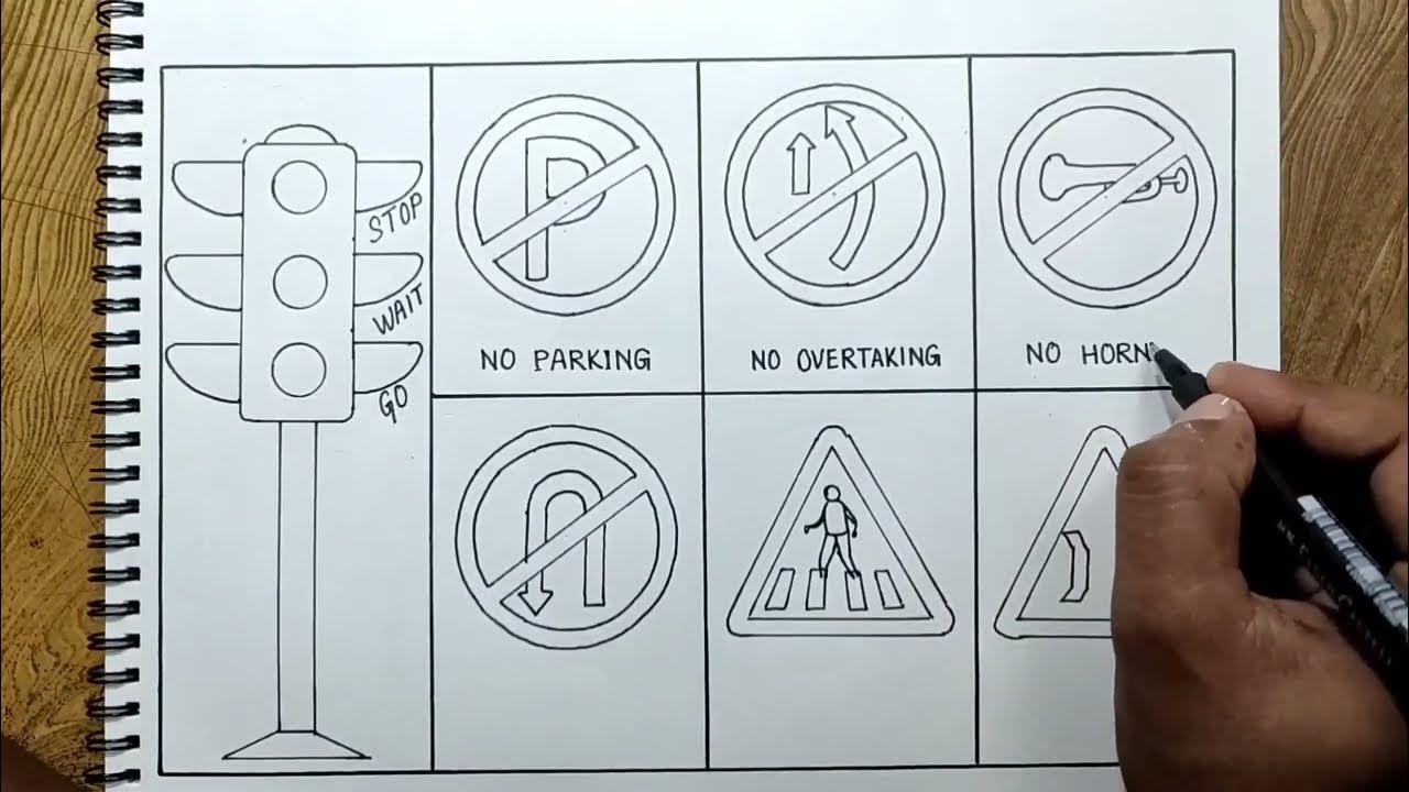 Traffic signals drawing easy way/ Road safety rules drawing - YouTube