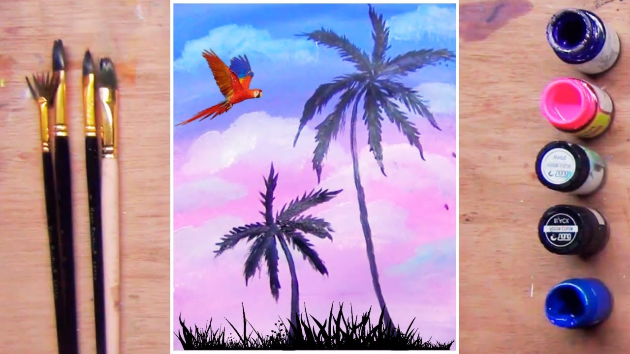 Draw A View Of A Pair Of Palm Trees | | Draw A Palm Tree | | Draw A Sky ...