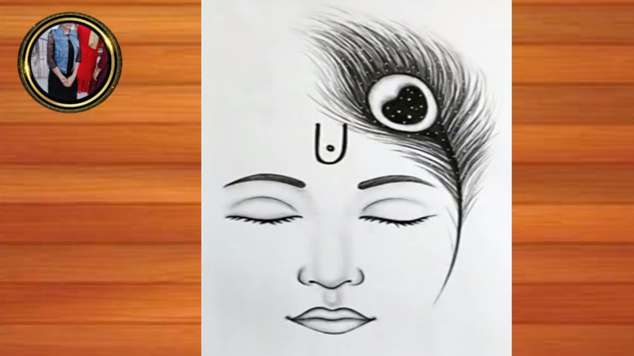 Lord shree Krishna Drawing with more pankh Easy / Krishna drawing with ...