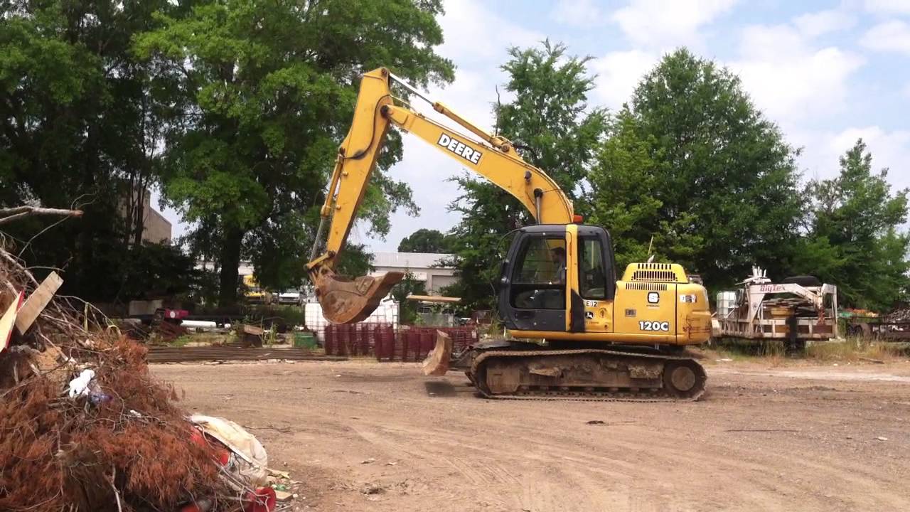 Deere 120C excavator with dozer blade - YouTube