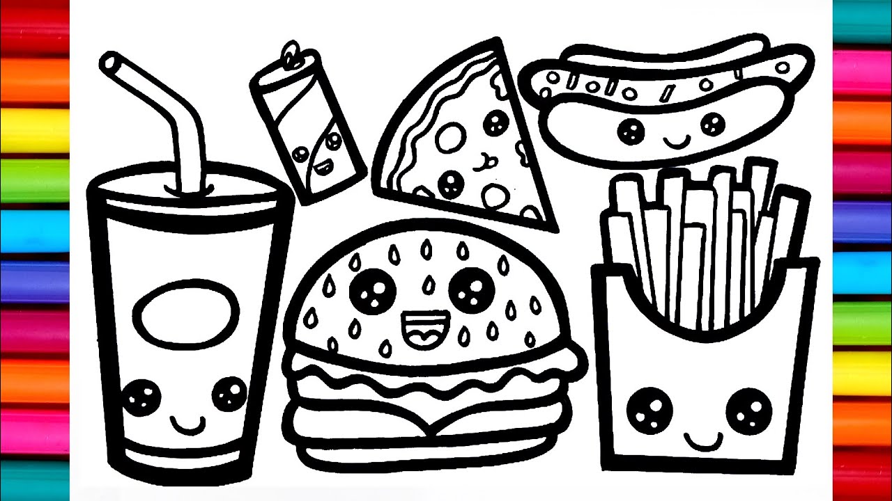 Fast Food Drawing | Draw Fast Food Step by Step | How to Draw A Burger ...