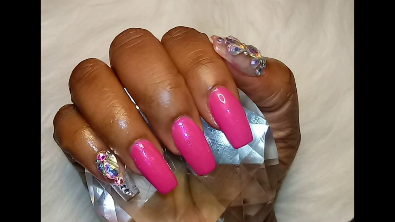 HOT PINK CHROME AND BLING ACRYLIC NAILS| ZULAY BLING ADHESIVE REVIEW ...