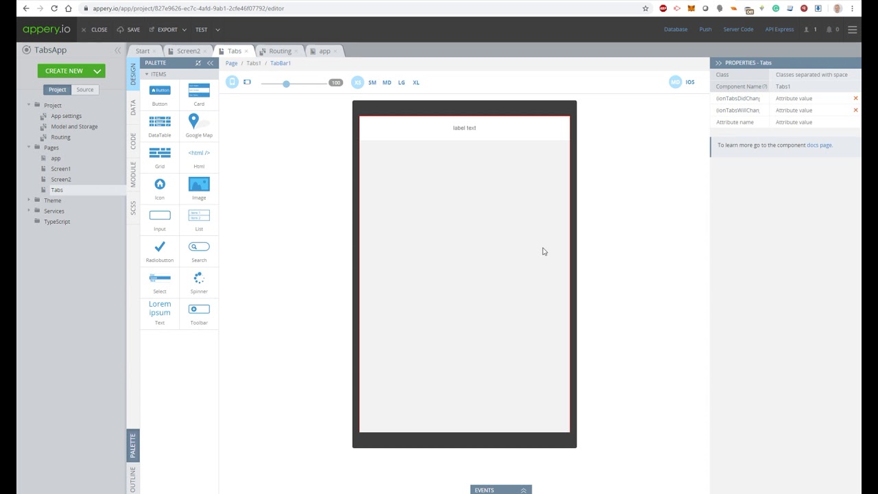 Appery io Ionic4 Tabs - YouTube