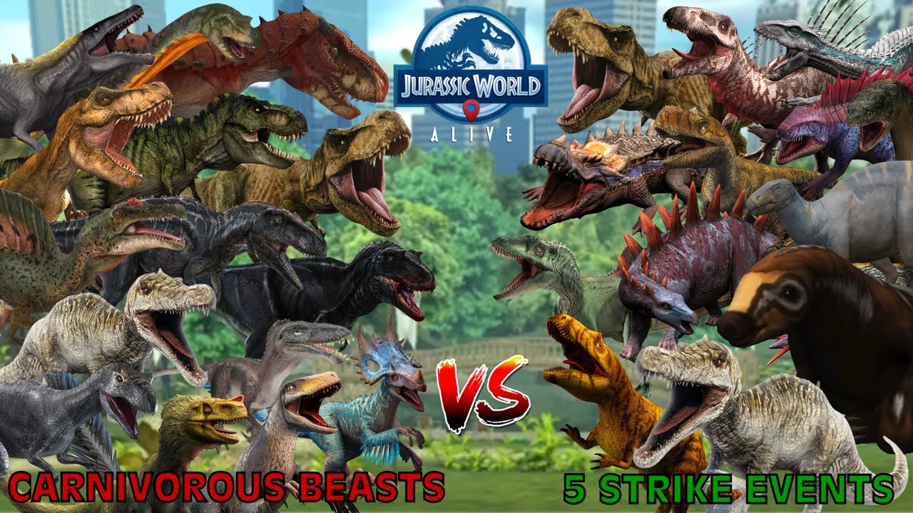 Carnivorous Beasts vs 5 Strike Events - Jurassic World Alive - YouTube