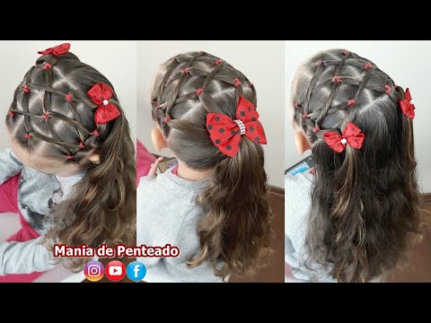 Penteado Infantil tiara de ligas com cabelo solto ou amarração.