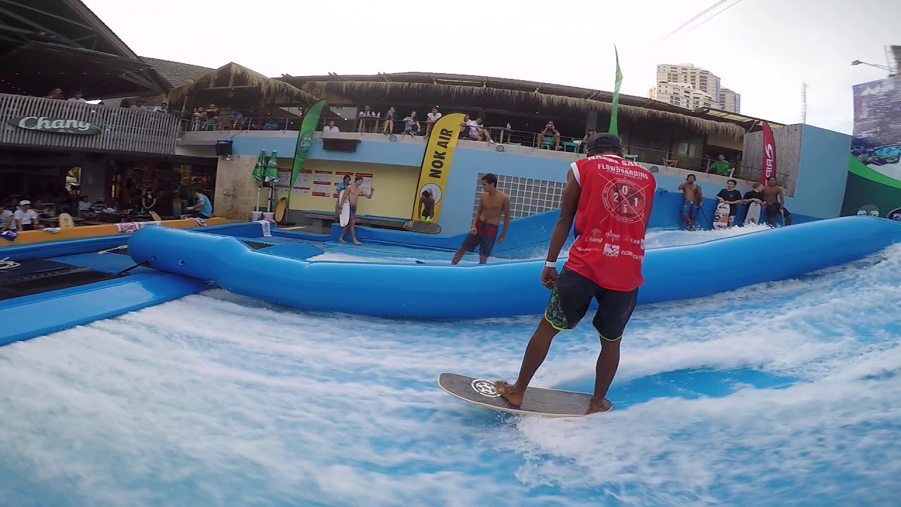 Pros riders practicing for the FlowRider World Flowboarding ...