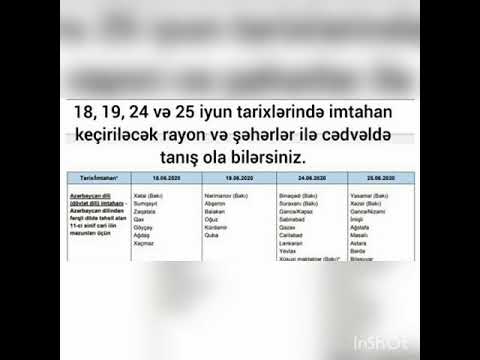 18, 19, 24 və 25 iyun tarixlərində imtahan keçiriləcək rayon və şəhərlərin cədvəli