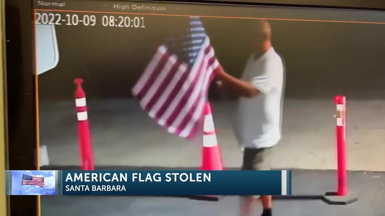 Man caught on camera ripping American flag from Santa Barbara Business ...