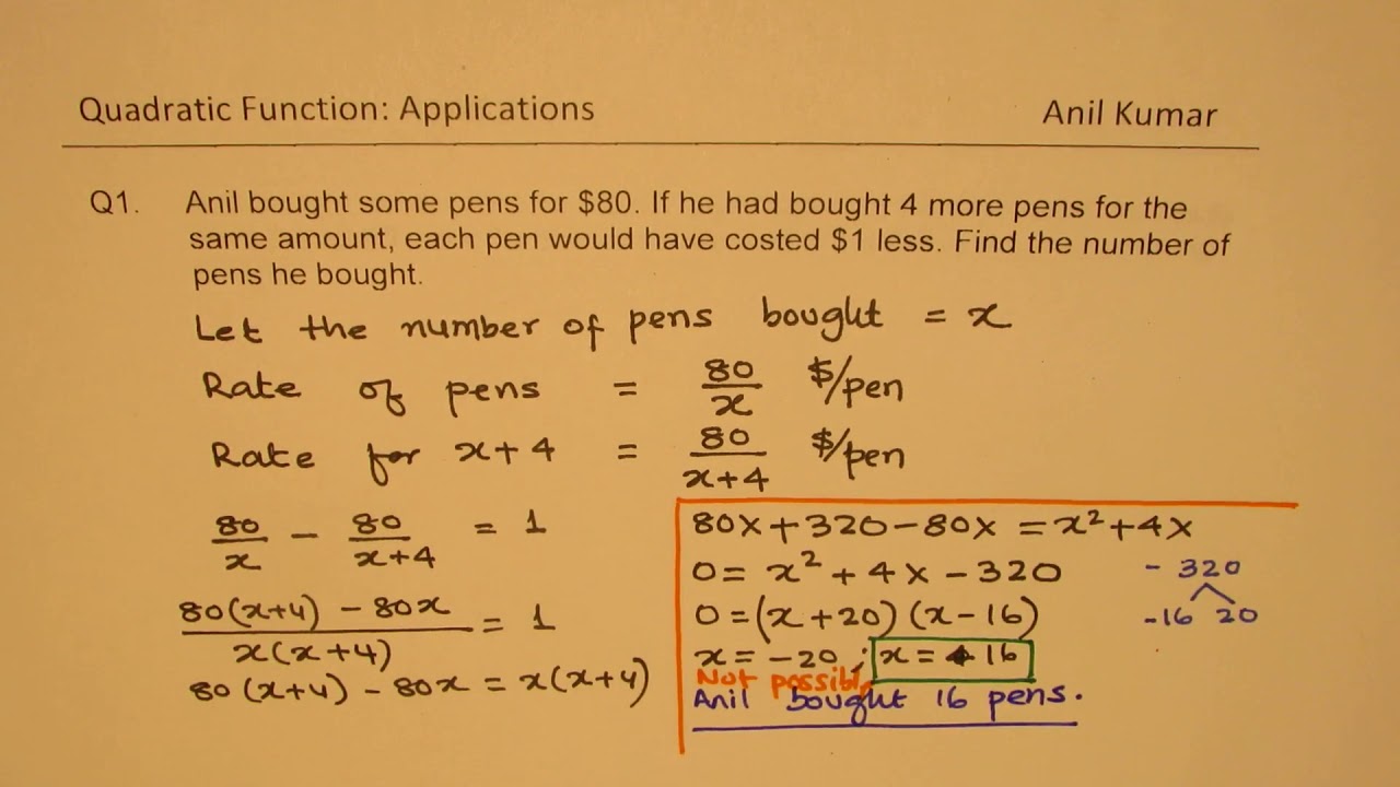 Quadratic Applications Increase or decrease of Rates - YouTube