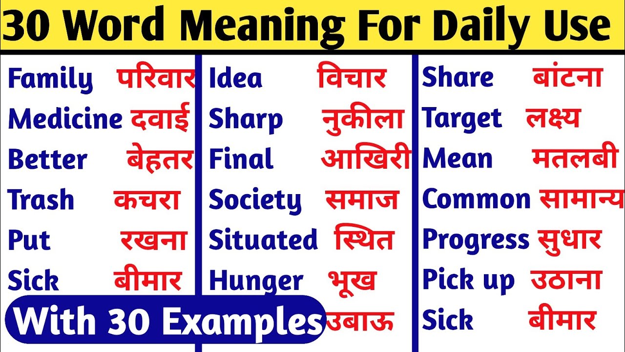 30 Daily Use Words Meaning With Examples।। Word Meaning।English ...