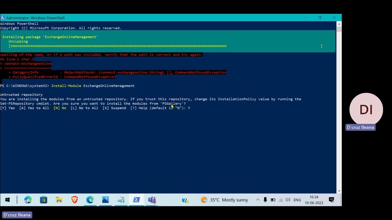 The Term Connect-ExchangeOnline is not recognized name of cmdlet, function... - YouTube