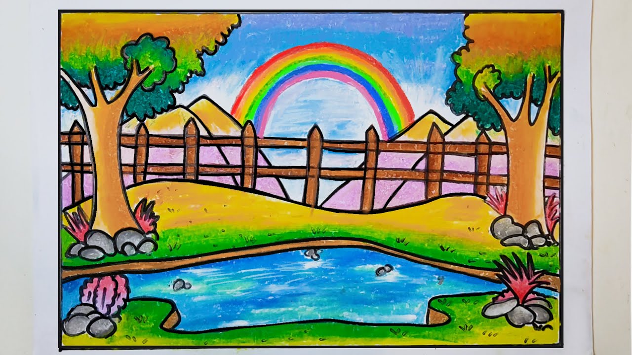 Rainbow scenery drawing easy : how to draw easy scenery drawing rainbow ...