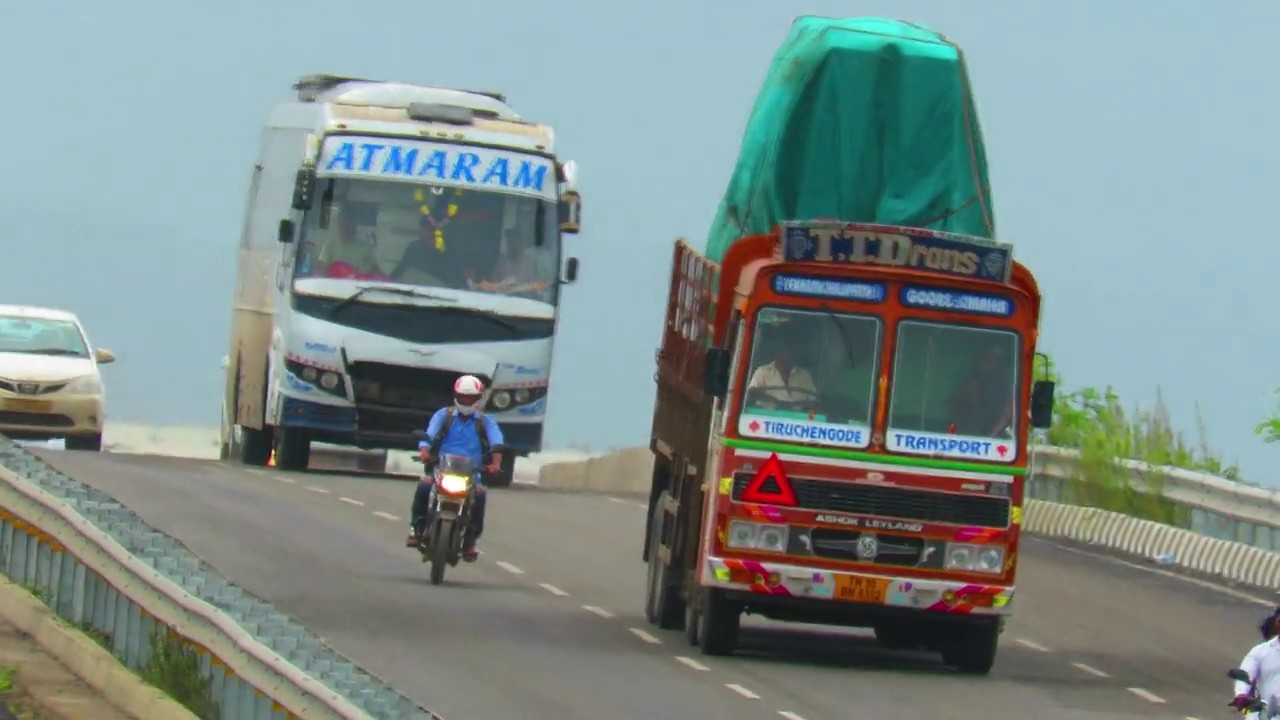 Heavy trucks at heavy slope on highway - YouTube