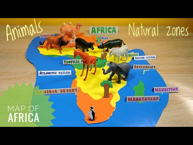 Hippo Africa Map Map Of Africa With Pictures Of Animals Stock Photo,