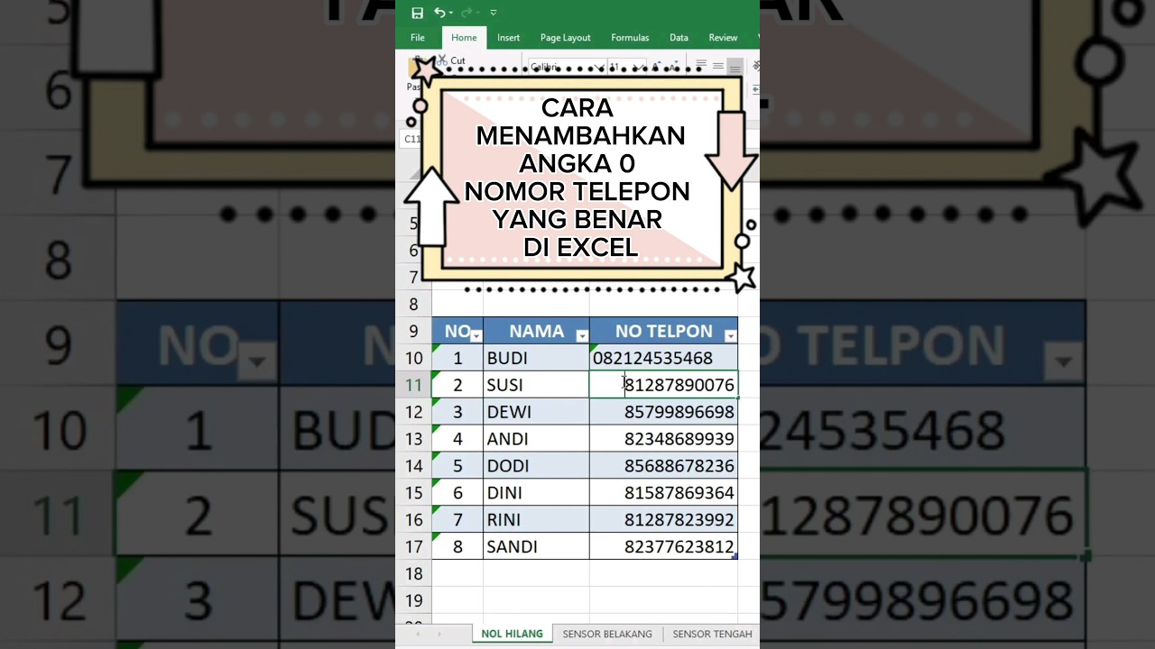 CARA MENAMBAHKAN ANGKA 0 NO TELEPON YANG BENAR DI EXCEL #shorts - YouTube