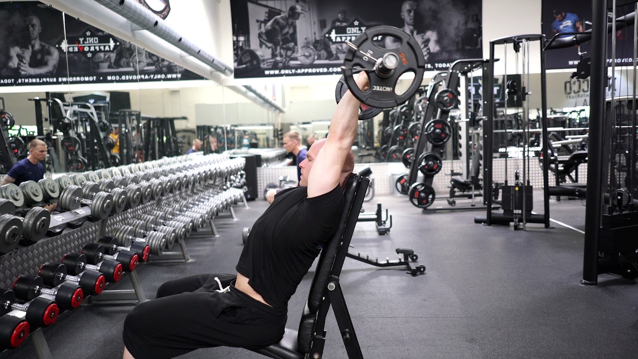 Overhead tricep extension with EZ bar - YouTube