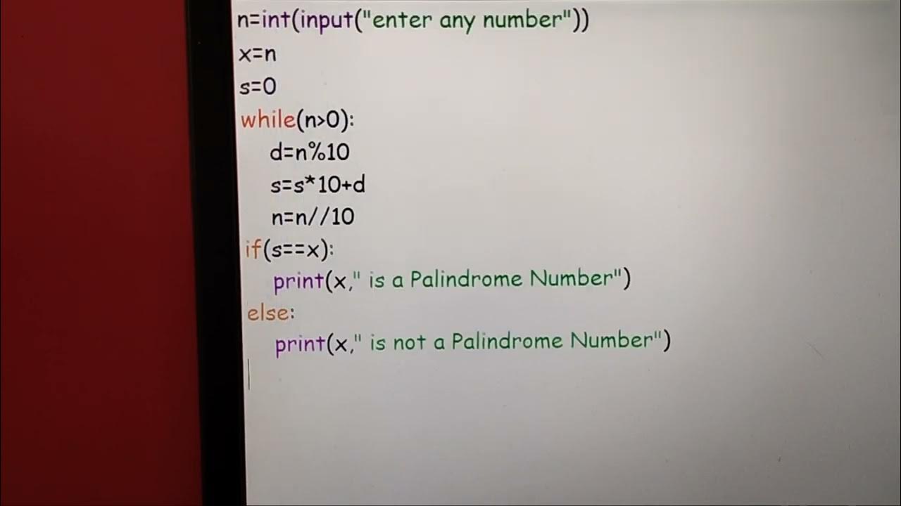 Palindrome Number In Python Youtube