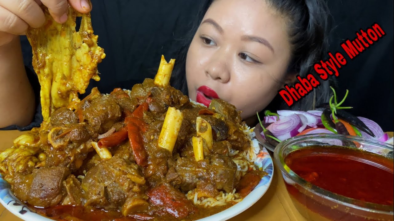 DHABA STYLE SPICIEST MUTTON CURRY WITH BASMATI RICE MUKBANG | ASMR ...