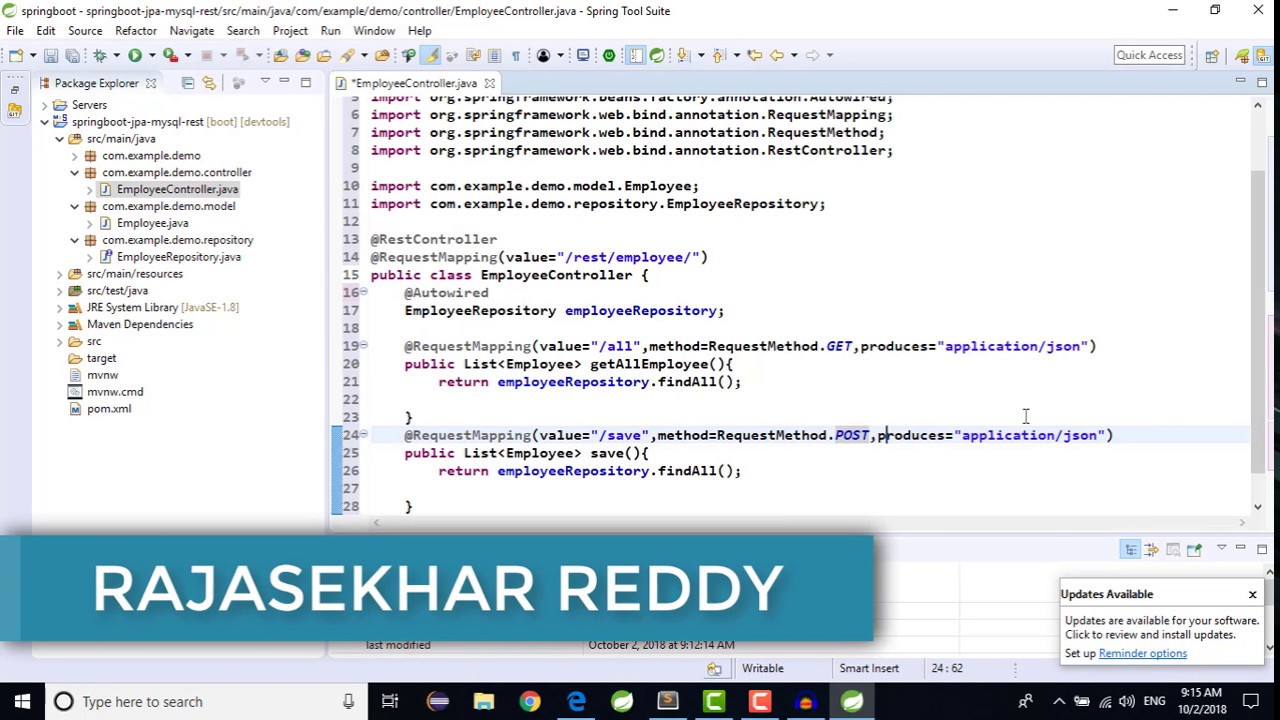 Spring Boot Integration With Mysql Using Spring Jpa Spring Rest Rajasekhar Reddy Youtube