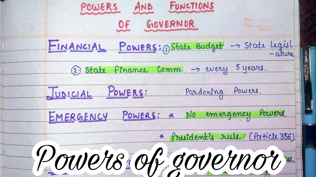Powers & Functions of Governor (Part 2) || lec.48 || Handwritten notes ...