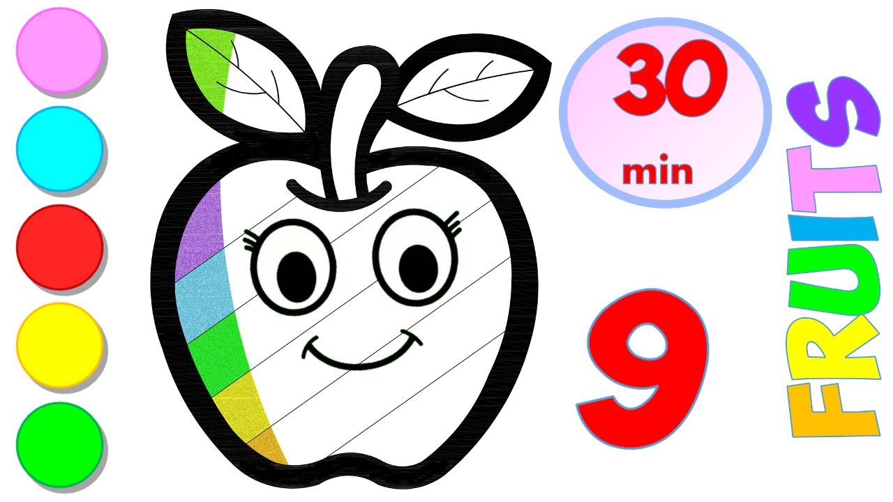 Draw and paint Rainbow Apple and eight other fruits | Art Tips for Kids ...