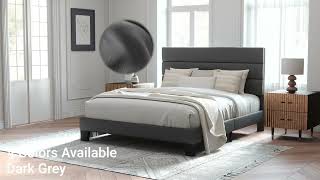 Allewie Queen Size Platform Bed Frame with Fabric Upholstered Headboard and Wooden Slats Support