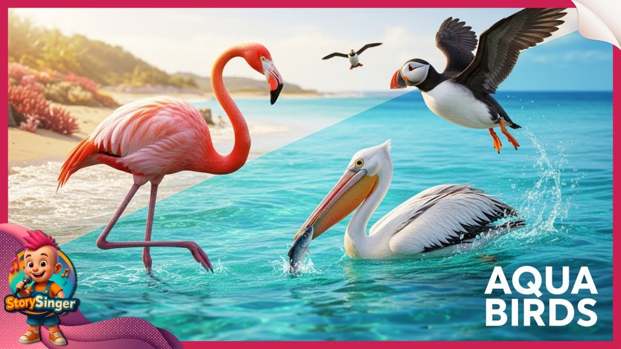 Aqua Birds Rhyme Time 🦩🐧🦆🦢 | Learn Aquatic Birds Name In English ...