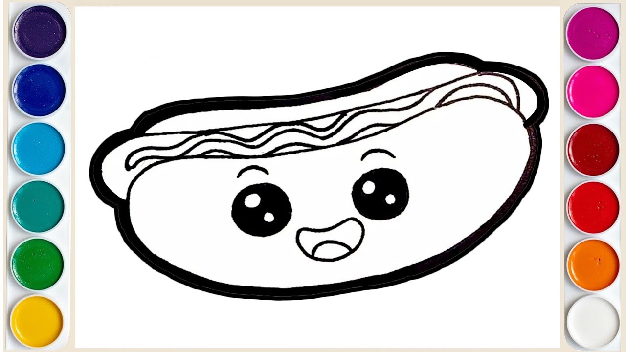 How to Draw Hot Dog | Cute Food Art, Drawing & Coloring for Kids - YouTube