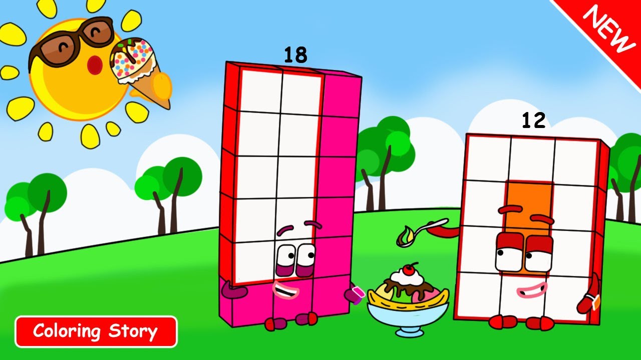 Numberblocks 18 and 12 share ice cream with the sun - Numberblocks ...