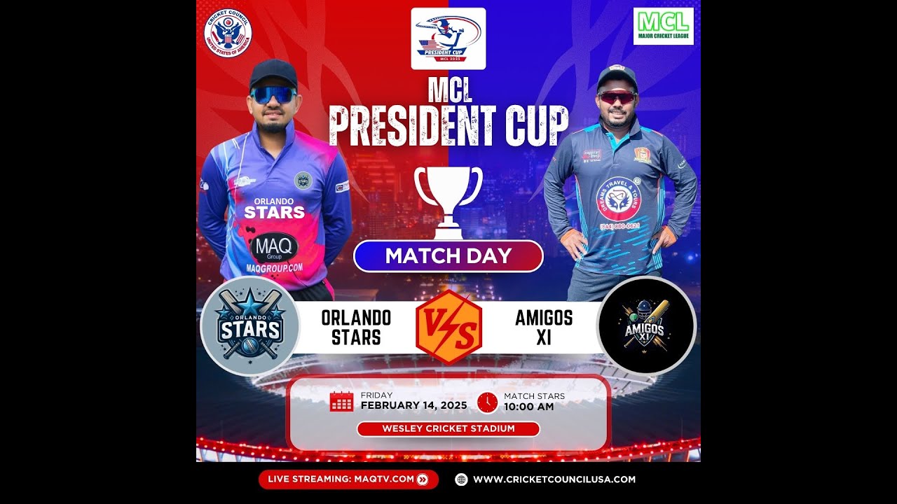 MCL T20 PRESIDENT CUP 2025 MATCH#1 ORLANDO STARS Vs AMIGOS XI FROM ...