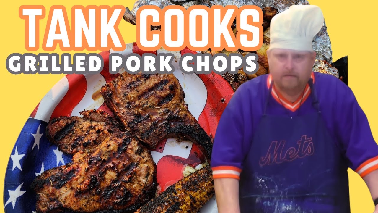 Tank Cooks Grilled Pork Chops with Fire Roasted Potatoes - YouTube
