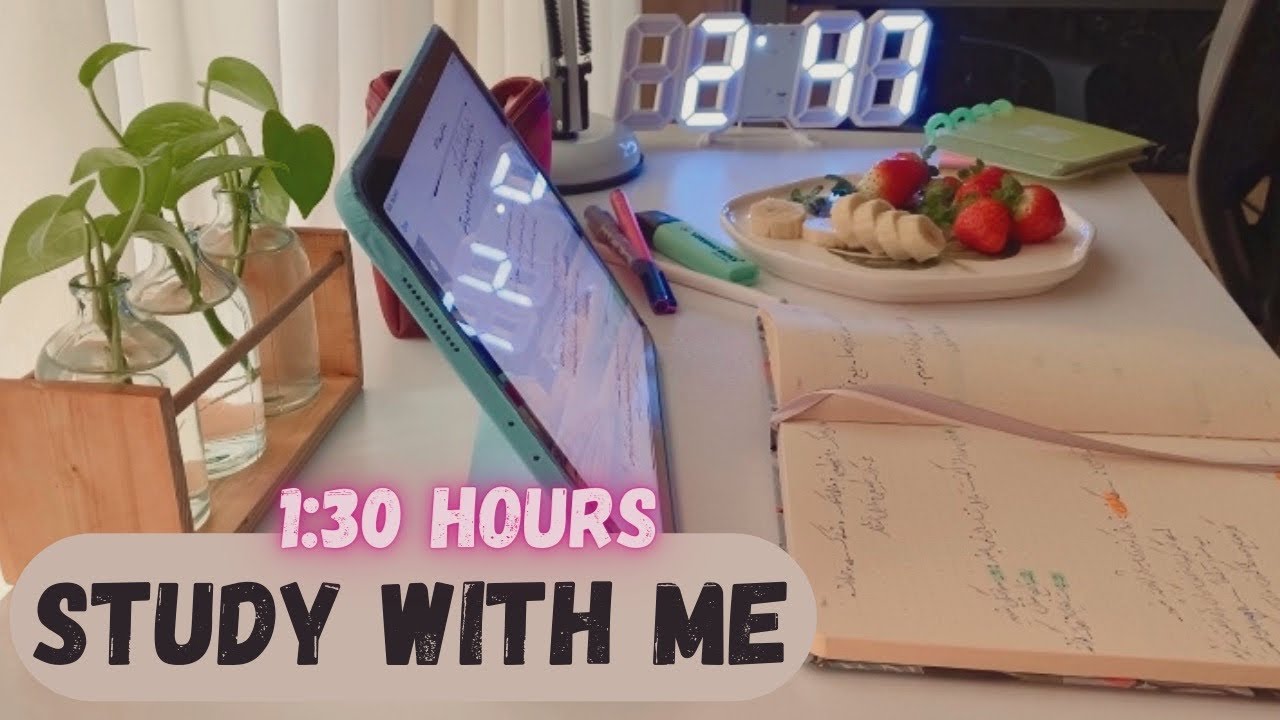 1:30 hour study with me 📖📚 |Real time study with me🙋🏻‍♀️,one break, no ...
