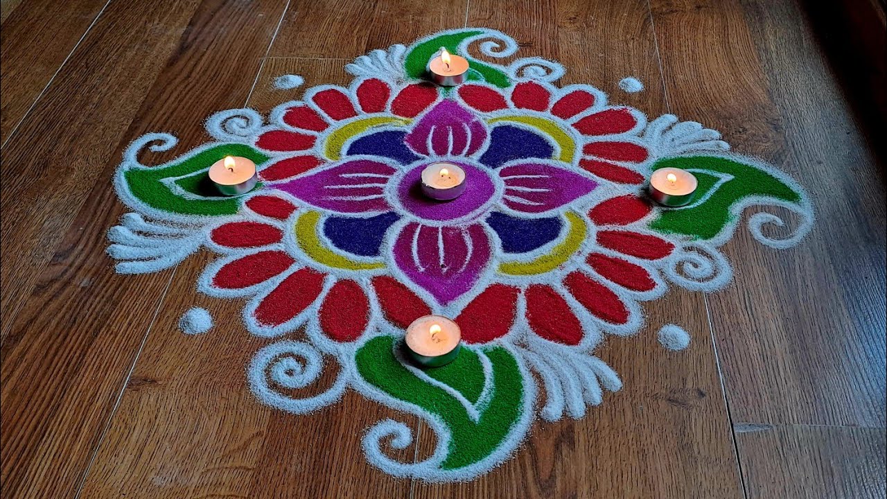 Beautiful big rangoli design with colours for Diwali - YouTube