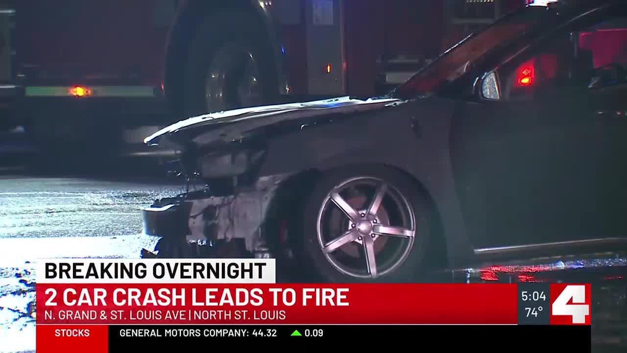 2-vehicle car crash leads to fire - YouTube