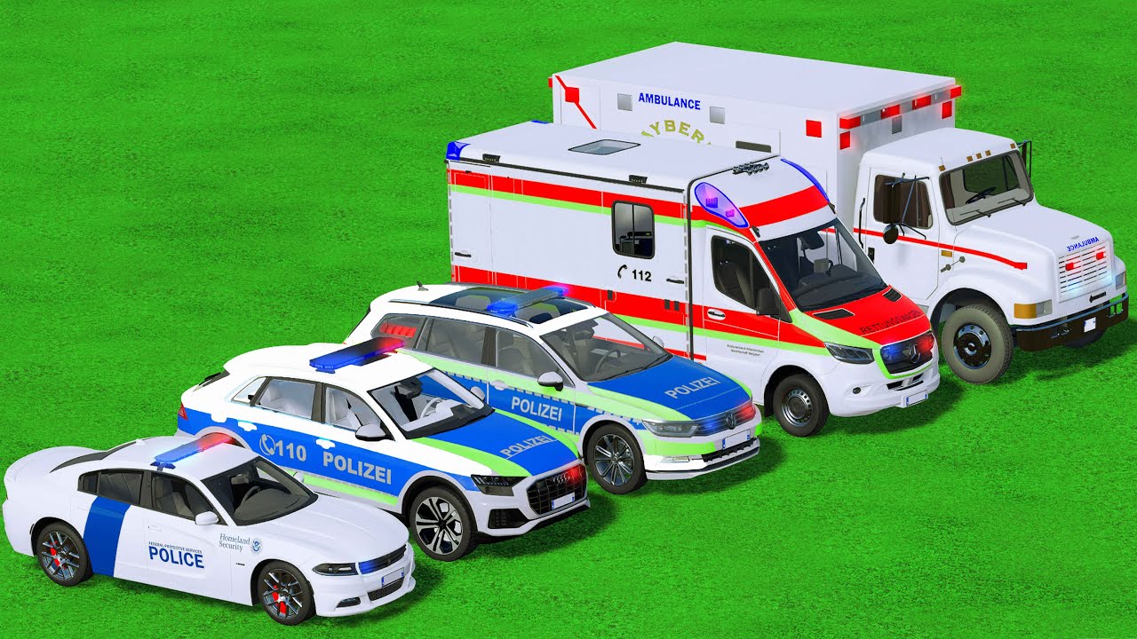 AMBULANCE EMERGENCY and POLICE CARS TRANSPORTING WITH MAN TRUCKS ...