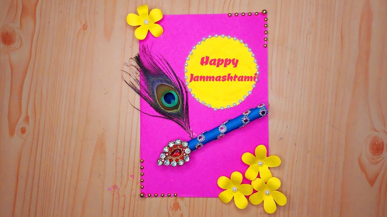 Happy Janmashtami Greeting Card Making Idea || Janmashtami Decoration ...