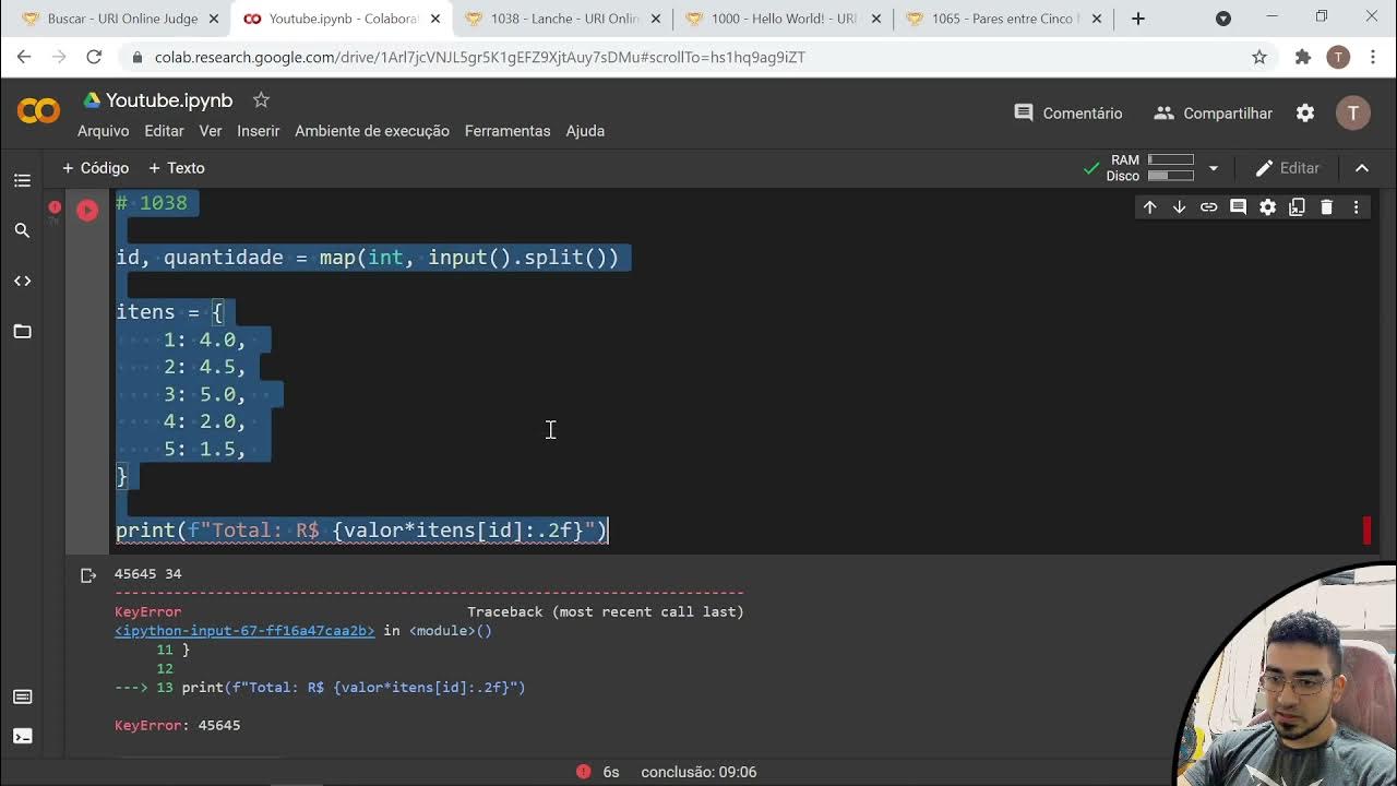 🐍 Lanche - URI 1038 - Dicionário- Python 🐍 - YouTube