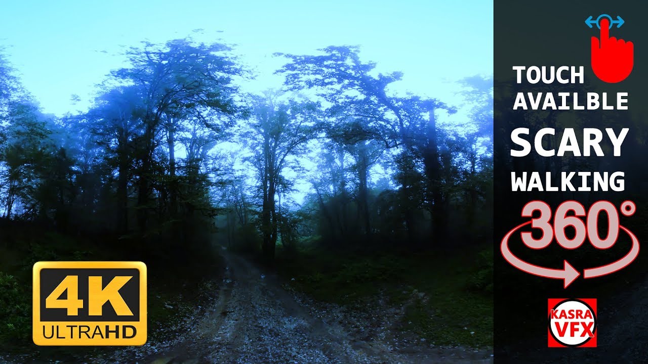 Scary walking 360 degree video VR movie clip in 360 degree view. a ...