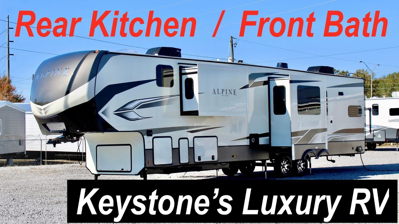HUGE Luxury Rear Kitchen Fifth Wheel! 2022 Alpine 3910RK - Front Bath ...
